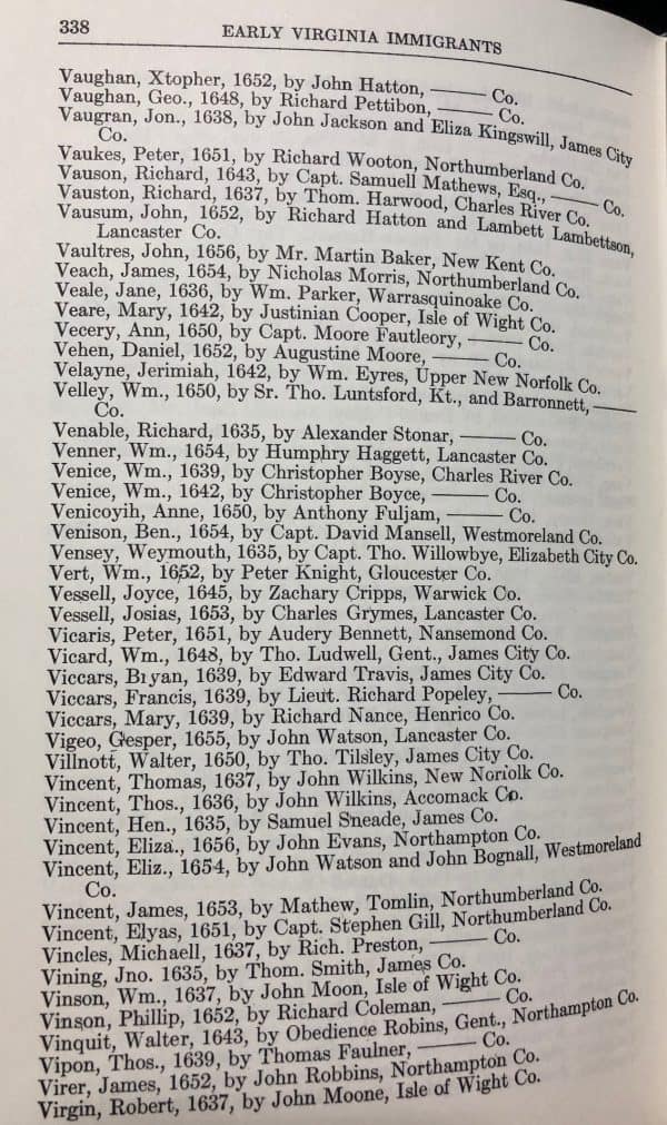 Early Virginia Immigrants 1623-1666 – Smith Harper