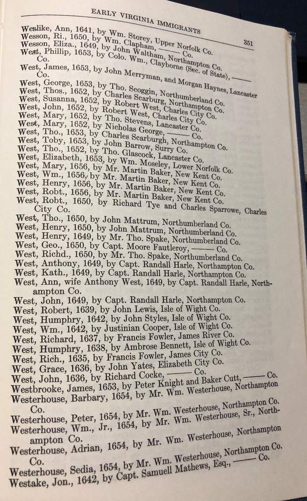 Early Virginia Immigrants 1623-1666 – Smith Harper