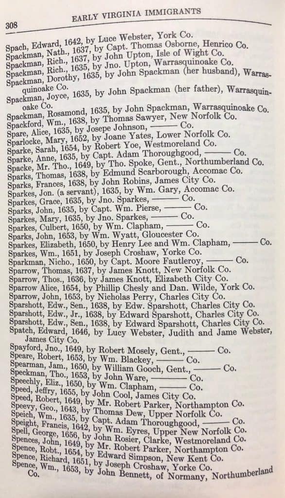 Early Virginia Immigrants 1623-1666 – Smith Harper