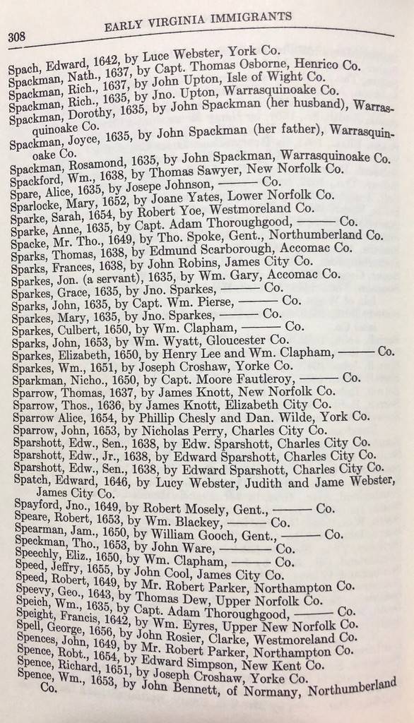 Early Virginia Immigrants 1623-1666 – Smith Harper