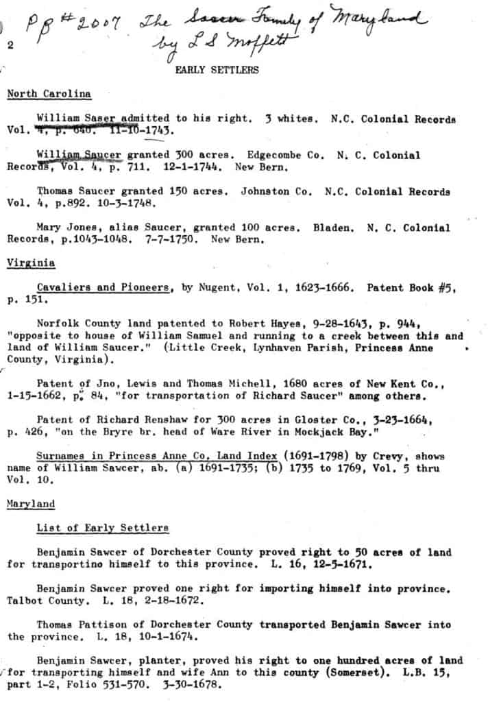 Early Settlers of North Carolina – Smith Harper